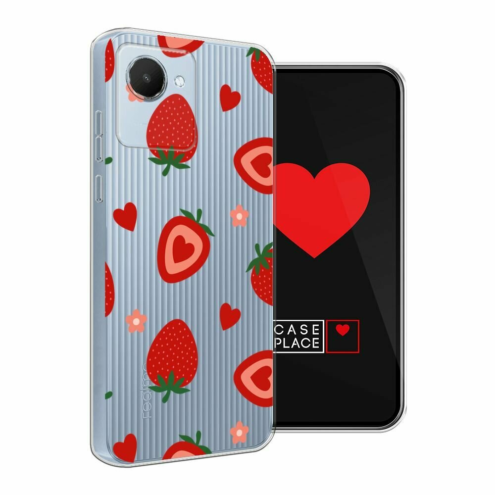 Чехол на Realme C30 / Реалми C30 с принтом "Heart strawberries 2 - 14 февраля", прозрачный — фото 1