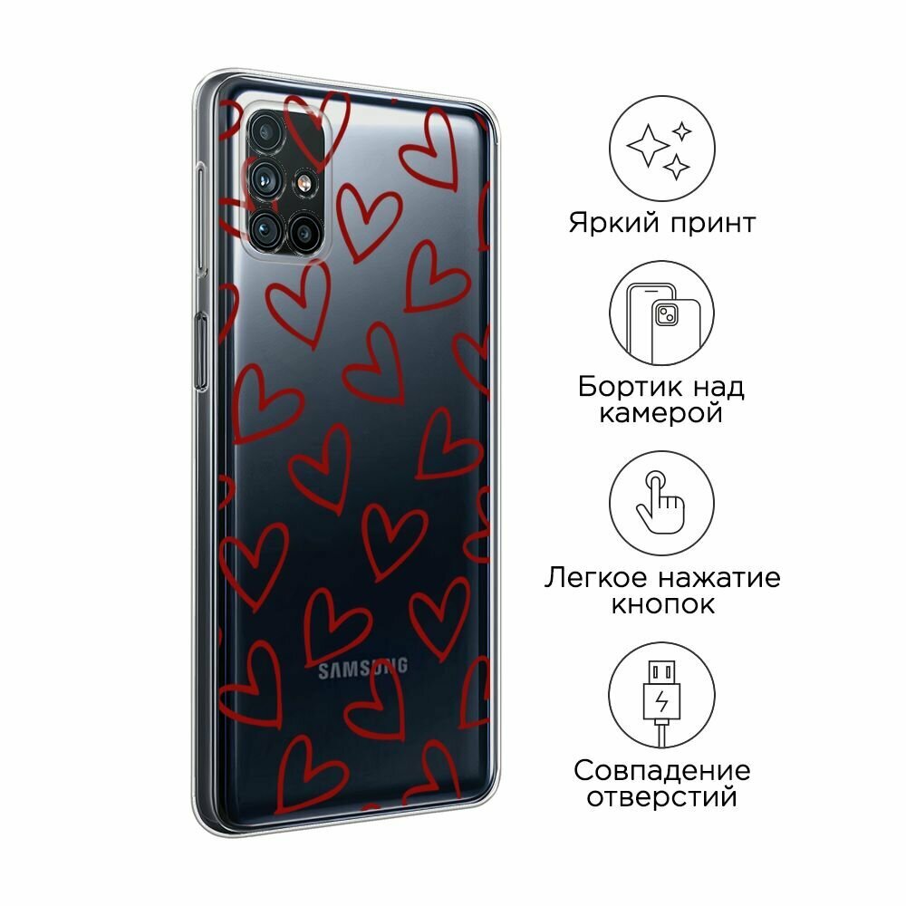 Чехол на Samsung Galaxy M31s / Самсунг Галакси M31s с принтом "Little hearts doodles 2 - 14 февраля", прозрачный — фото 1