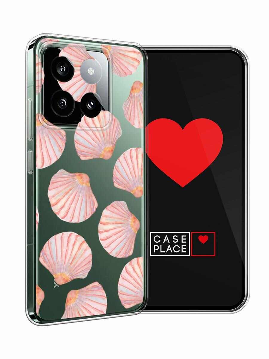 Чехол на Xiaomi 14 / Сяоми 14 с принтом "Ракушки паттерн", прозрачный — фото 1