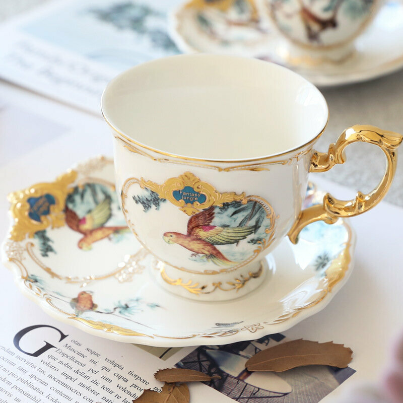 Чайная пара Fantasy Jungle, керамика, британский стиль, набор стаканов с тарелками,3 предмета