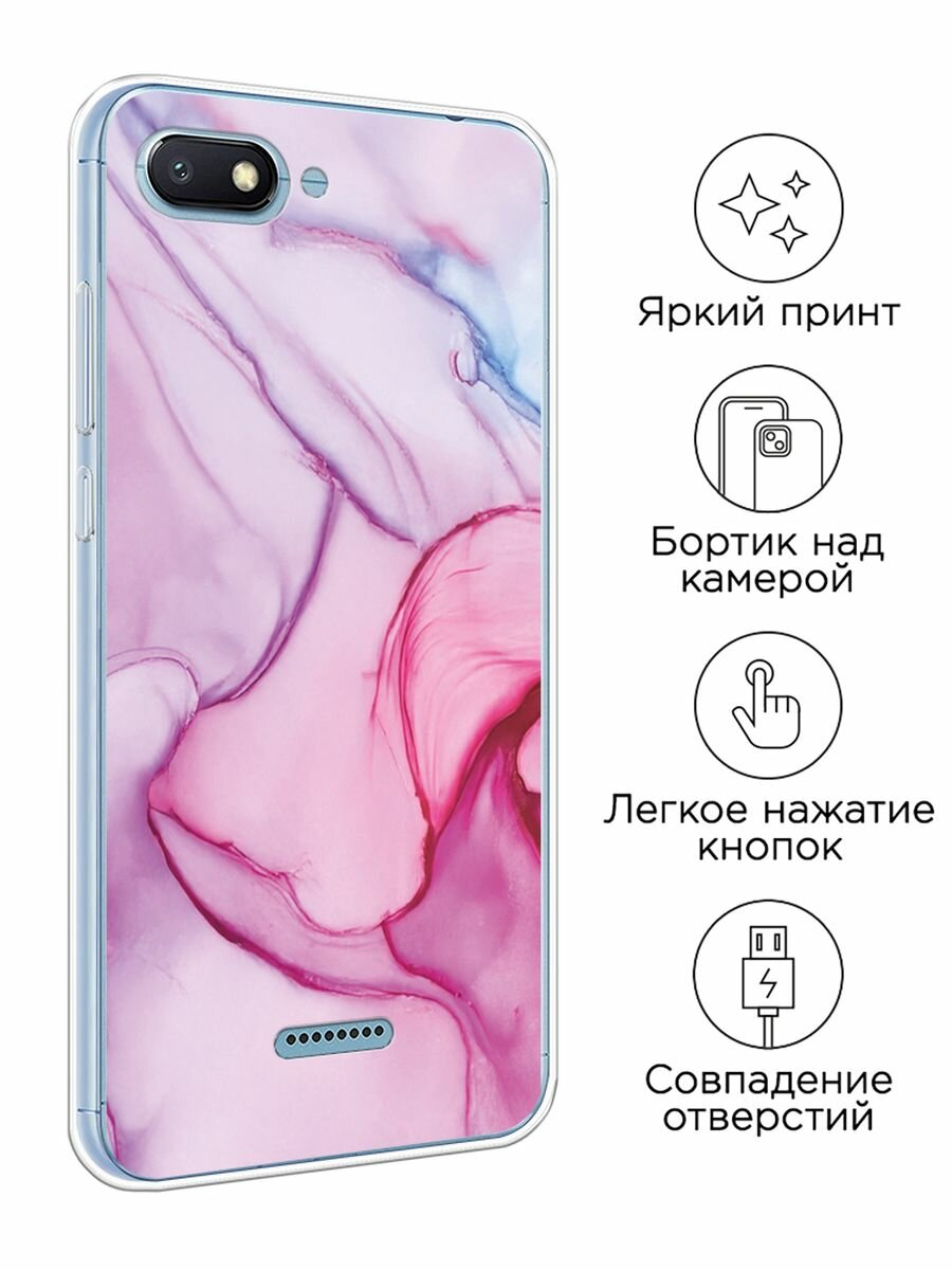 Чехол на Xiaomi Redmi 6A / Сяоми Редми 6А с принтом "Розовые мраморные разводы" — фото 1