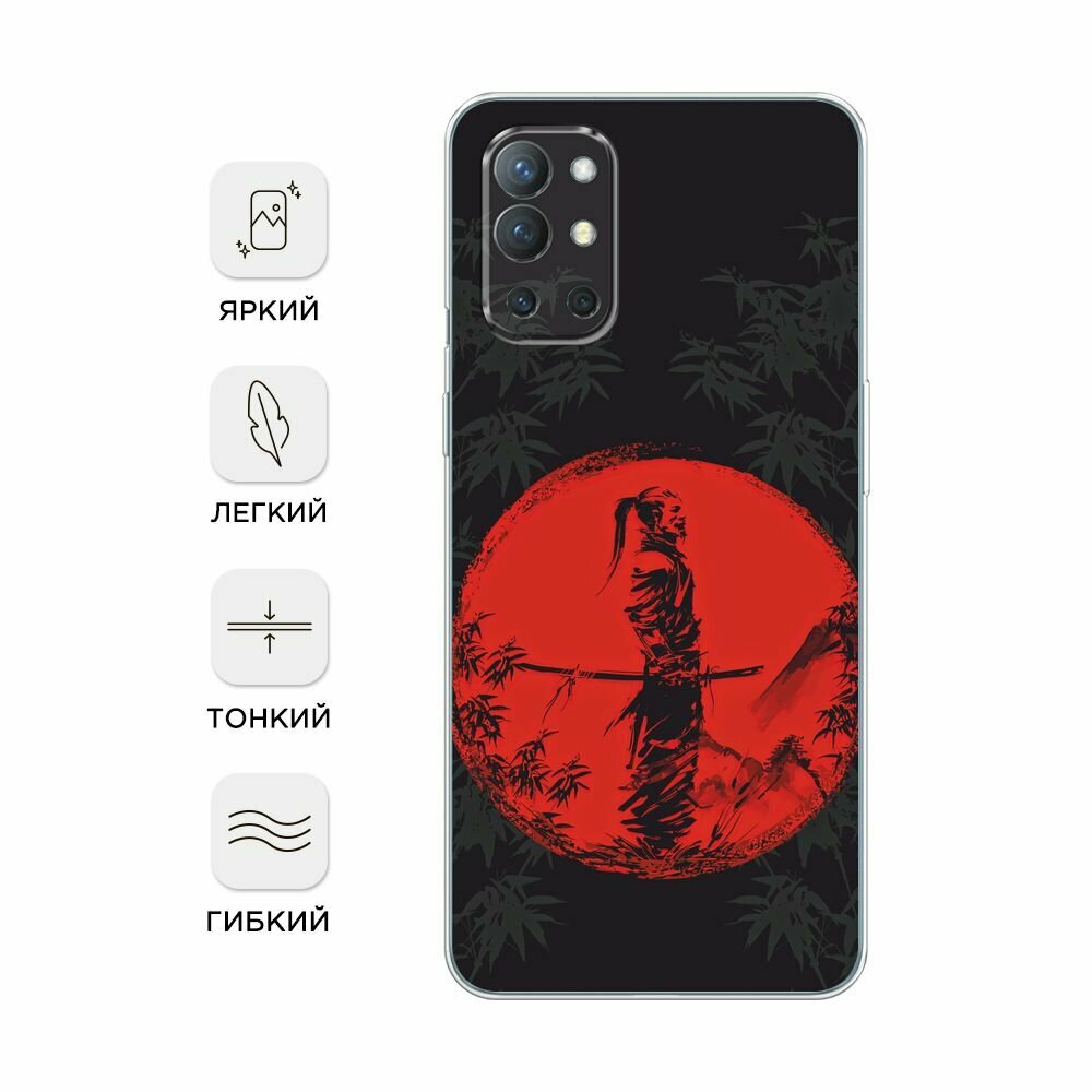 Чехол на OnePlus 9R / ВанПлас 9R с принтом "Самурай на красном фоне" — фото 1
