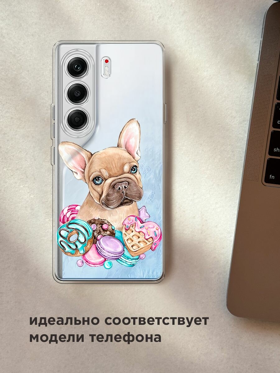 Чехол на Tecno Camon 40 Pro 5G / Текно Камон 40 Про 5G с принтом "Бульдог и сладости", прозрачный — фото 1