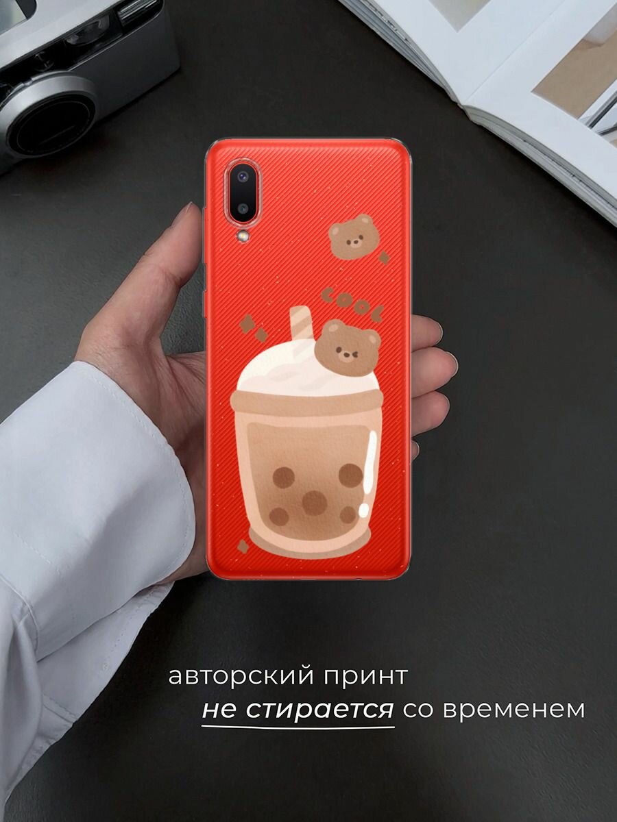 Чехол на Samsung Galaxy A02 / Самсунг Галакси А02 с принтом "Кофе 2", прозрачный — фото 1