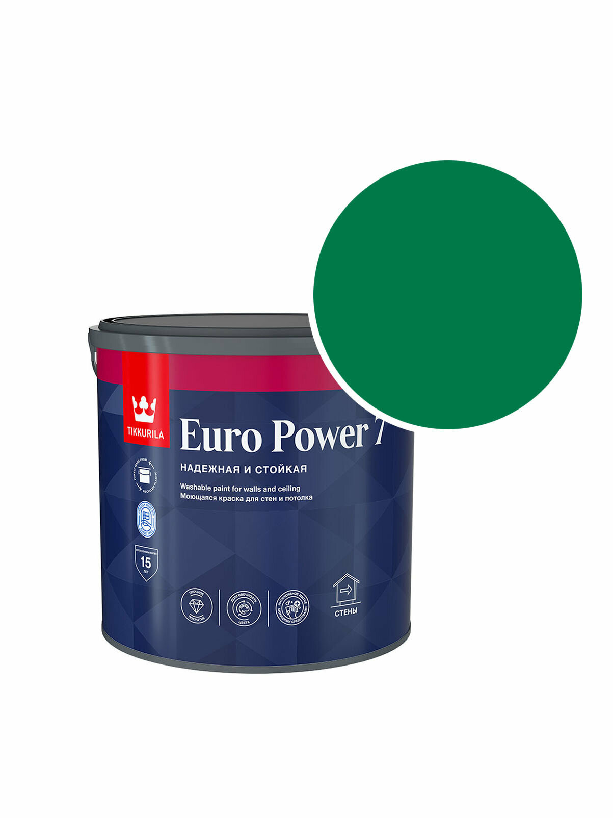 Краска моющаяся Tikkurila Euro Power 7 RAL 6029 (Мятно-зеленый - Mint green) 2,7 л