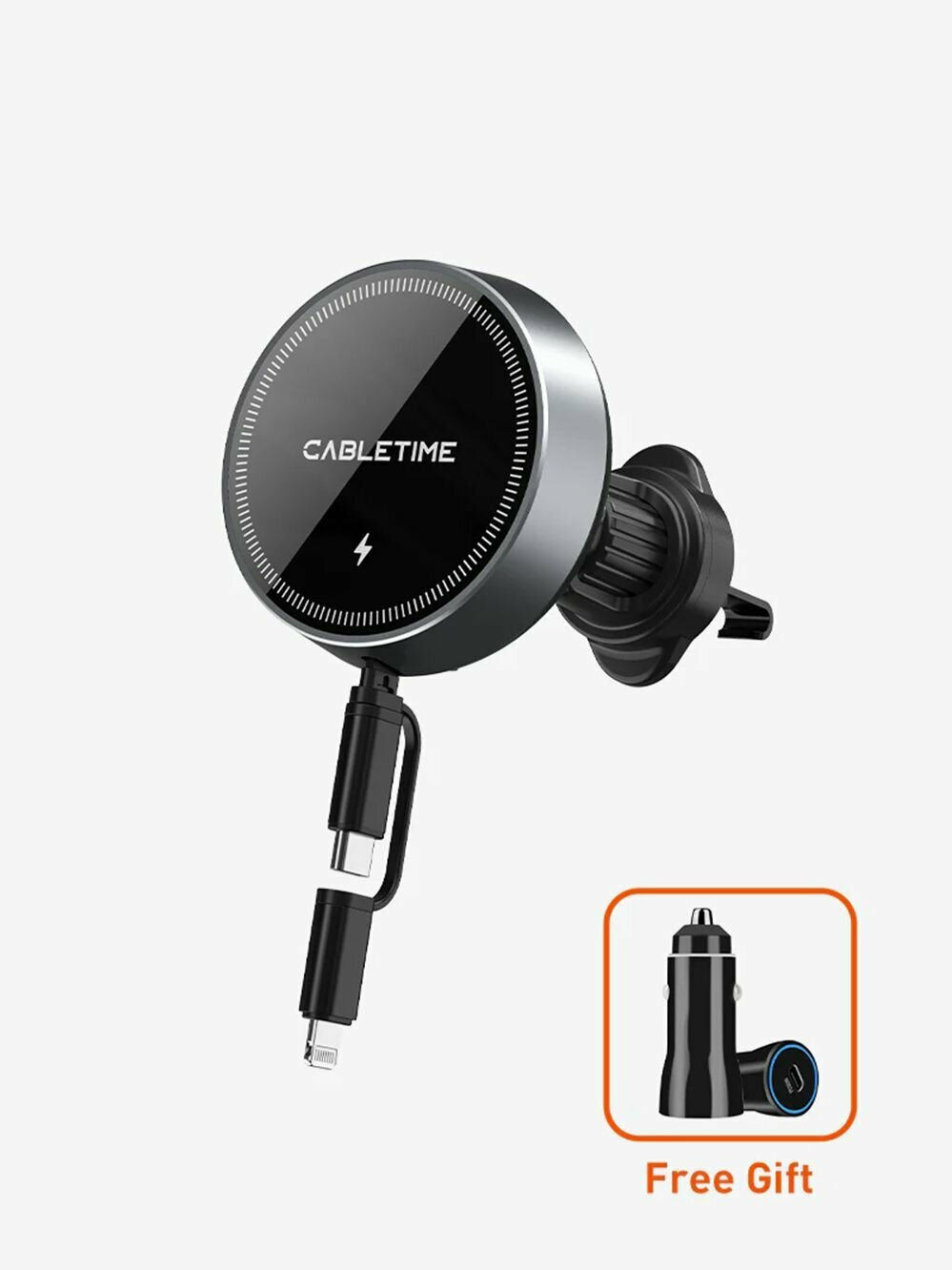 Беспроводное, магнитное автомобильное зарядное устройство для смартфона CABLETIME CE13B, черный