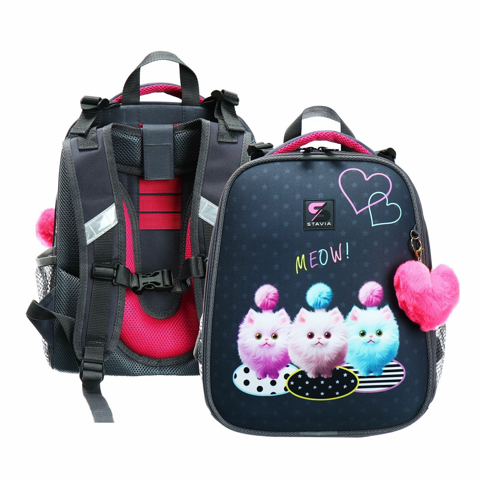 Рюкзак каркасный школьный 38x30x16 см, эргономичная спинка, "Fluffy", серый