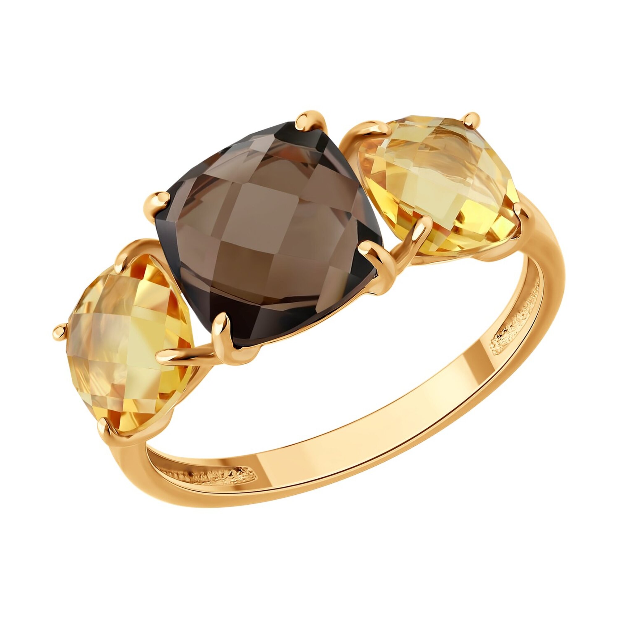Кольцо, красное золото, 585 проба, цитрин, раухтопаз