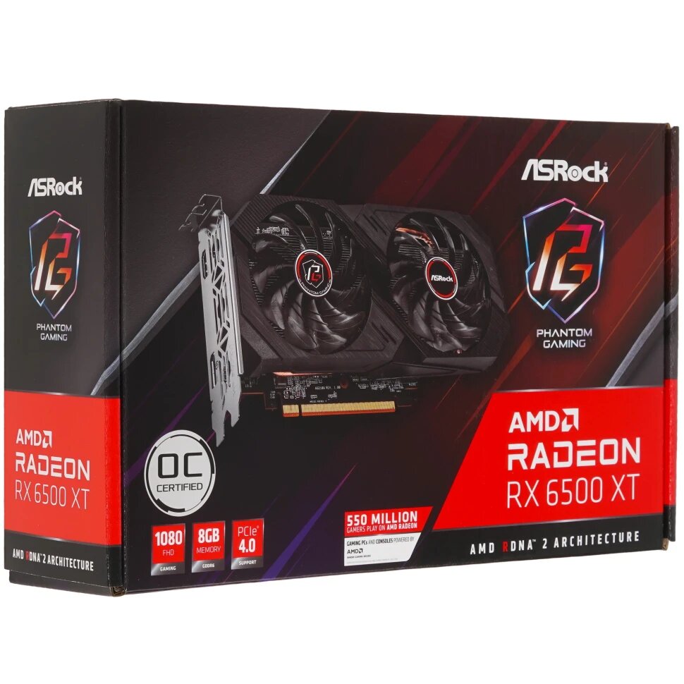 Видеокарта ASRock AMD Radeon RX 6500 XT Phantom Gaming [RX6500XT PG 8GO], 8 ГБ, GDDR6