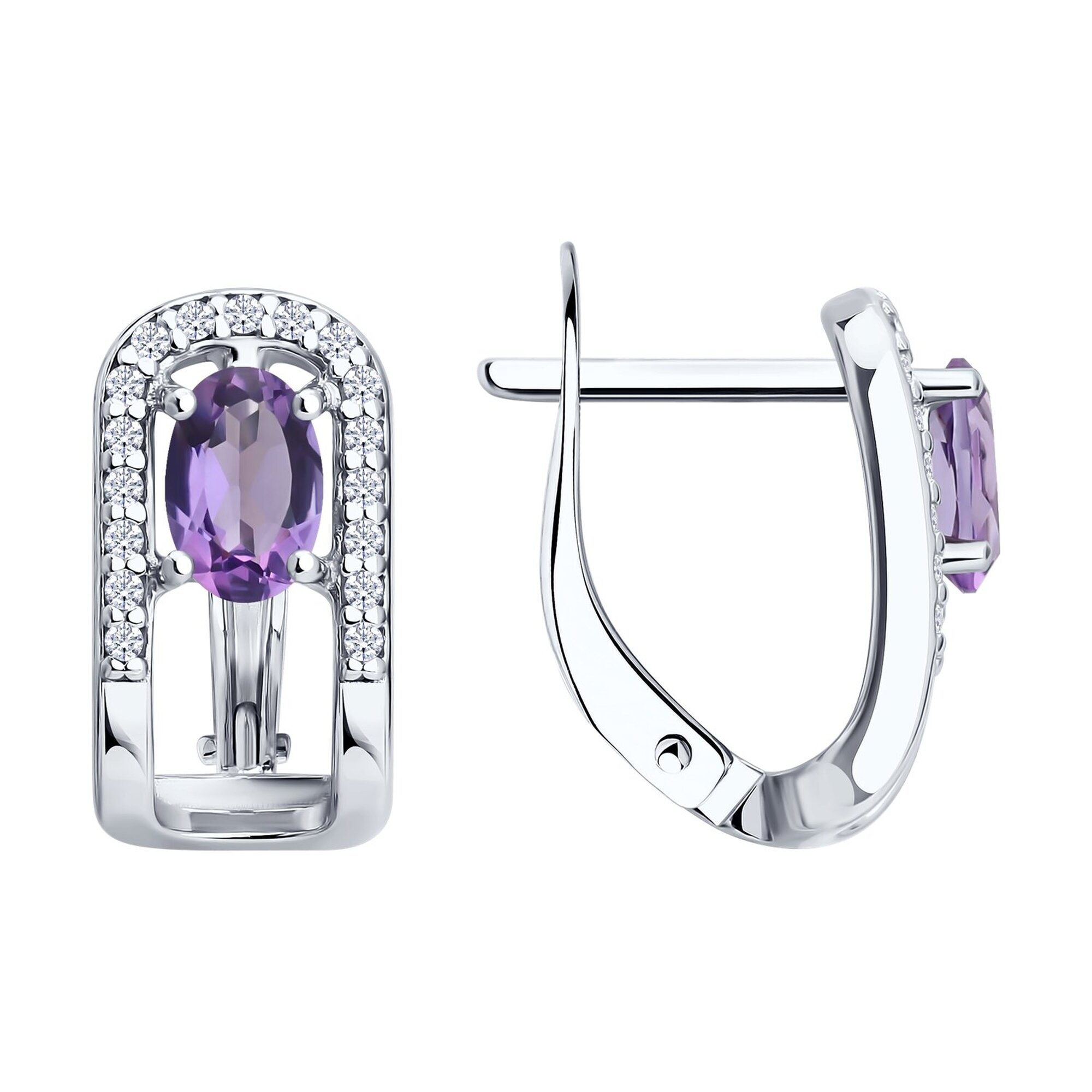 Серьги, серебро, 925 проба, родирование, фианит, аметист