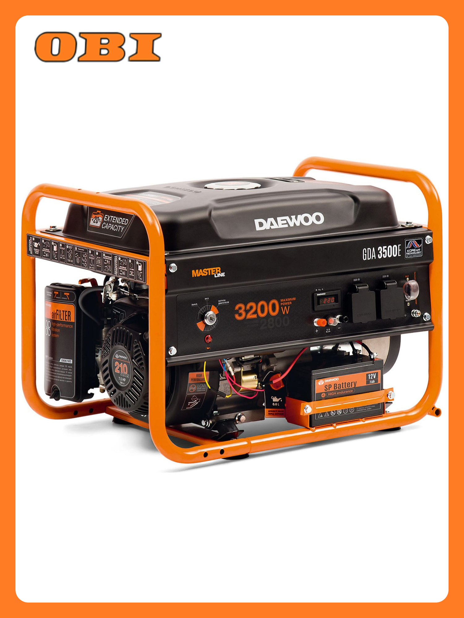 Бензиновый генератор DAEWOO GDA 3500E 220B 3,2 кВт 18 л