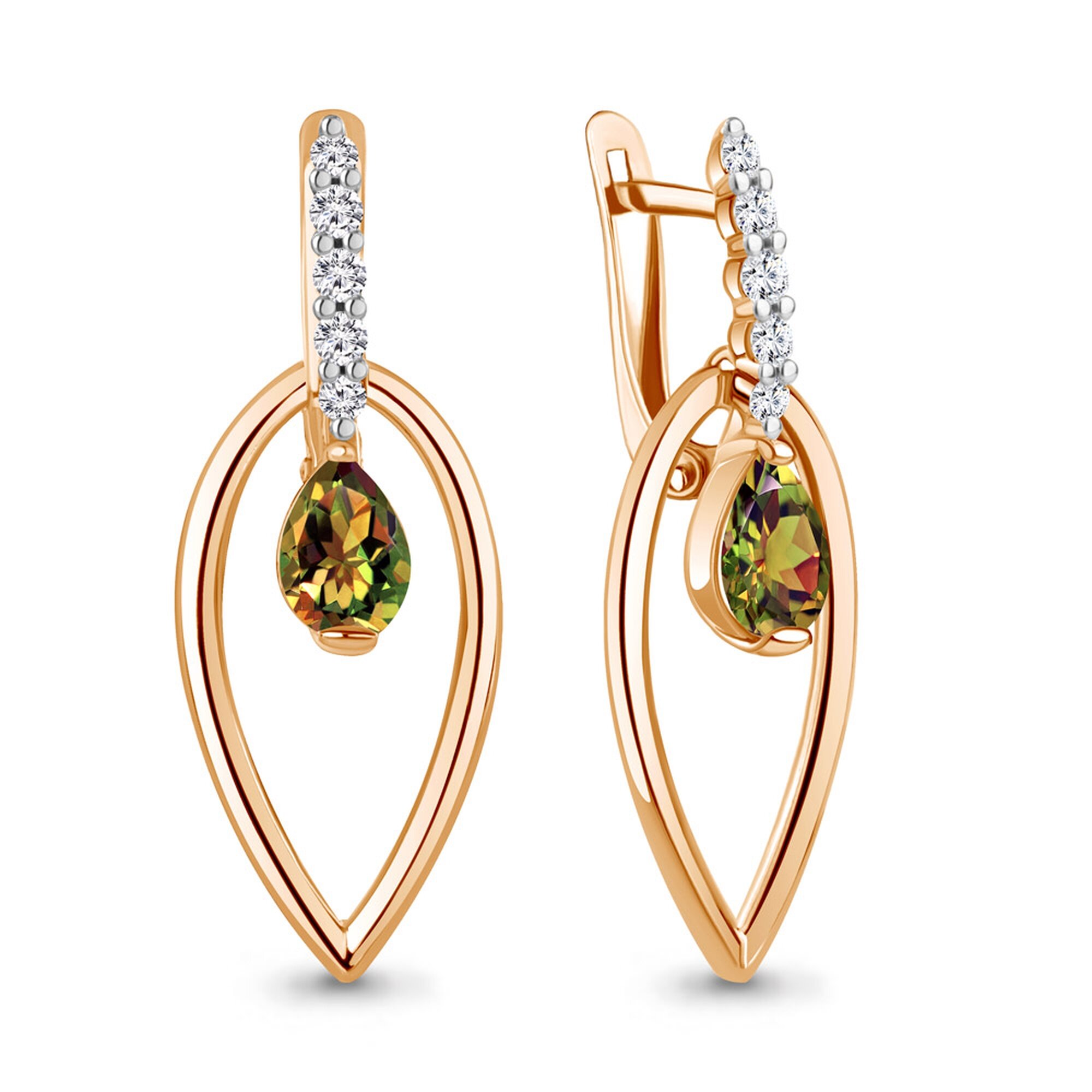 Серьги, серебро, 925 проба, золочение, султанит, фианит