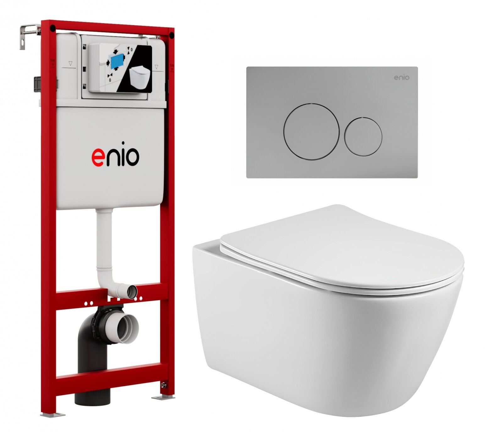 Комплект 3 в 1 инсталляция Enio Profi EN7050050 + Унитаз подвесной Акватек Вега AQ1905-00 + кнопка хром матовый Sfera