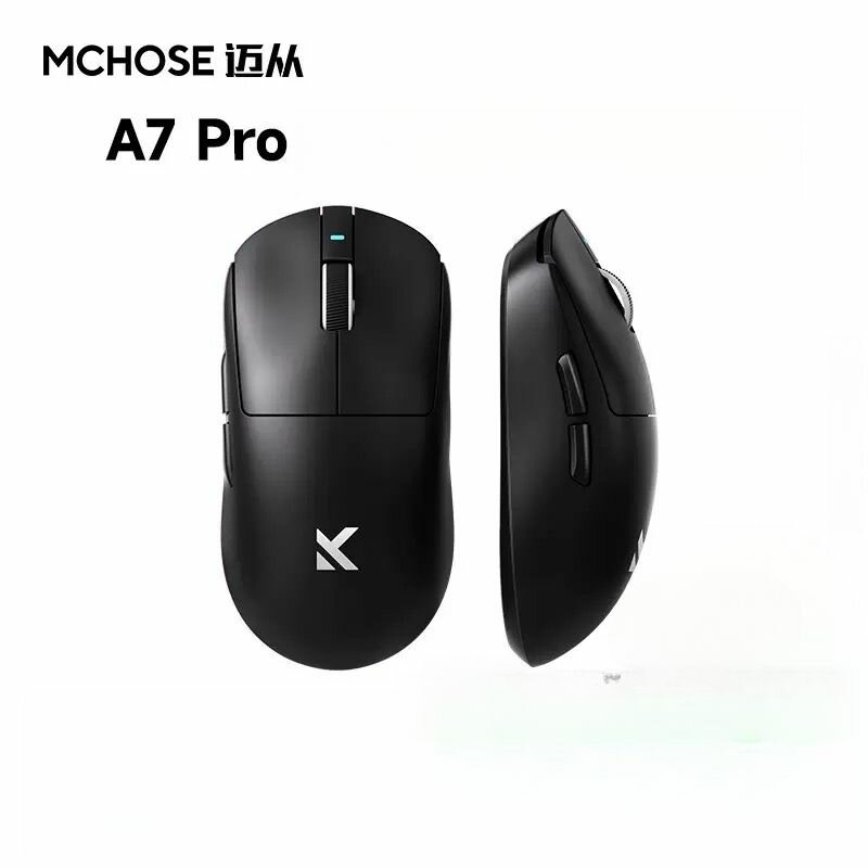 MCHOSE Игровая мышь беспроводная A7 Pro, сенсор PAW3395, Частота опроса проводная/беспроводная до 8К(Содержит 8к ресивер для мышек), Проводной/2.4G/BT, черный