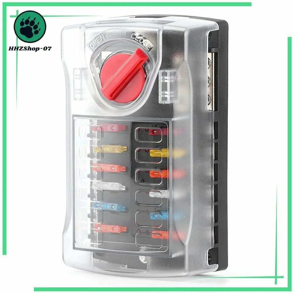 Блок предохранителей на 12 цепей, индикаторная лампа, универсальный для автомобиля, яхты, морской лодки, пылезащитный