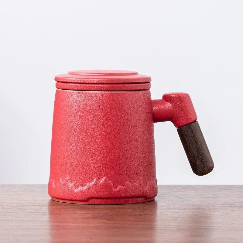 Чашка для чая и воды с разделением чая, керамические чашки, красивая офисная кружка с крышкой, крышкой с лентой, портативной ручкой, коробка для делового подарка Красный, Red--14.8x11.3cm