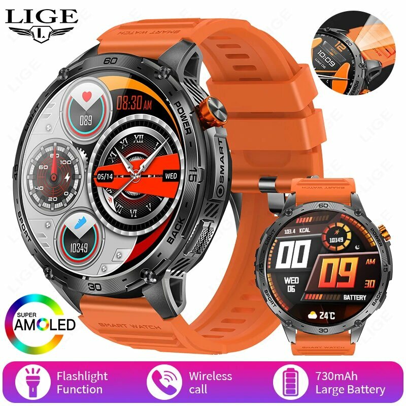 Умные часы LIGE Orange Black с Bluetooth-звонками