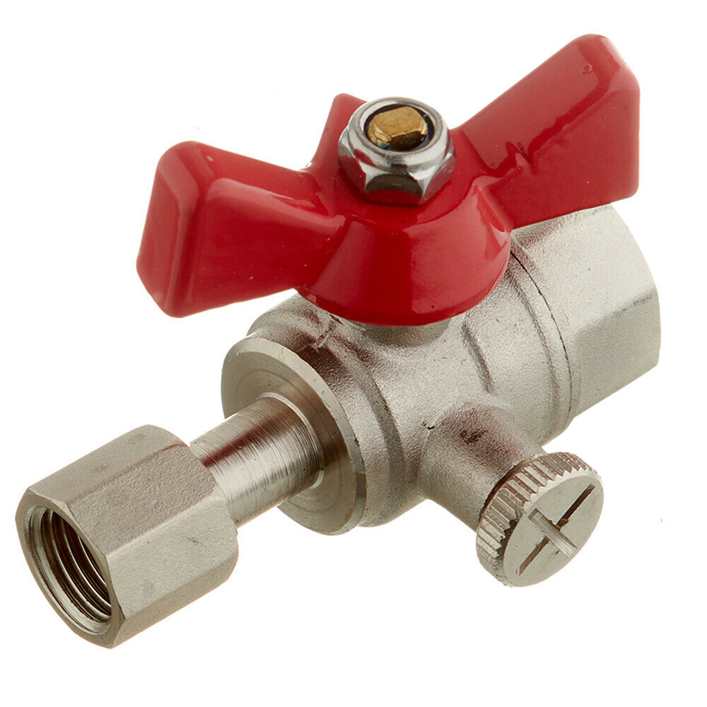 Кран шаровой латунный Valtec 1/2 ВРш х 1/4 ВРг для подключения манометра проходной бабочка прямой VT.807. N.0402