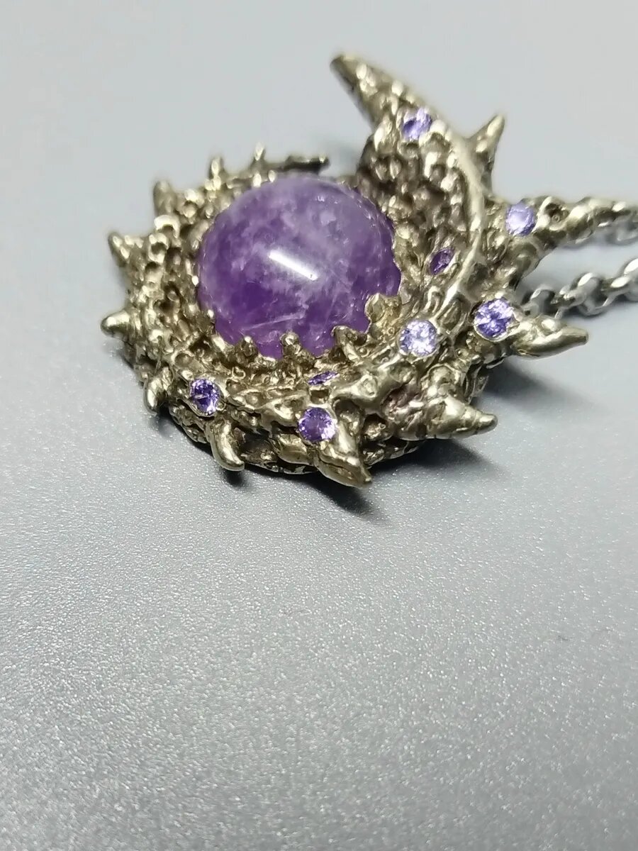 Подвеска, аметист, фианит