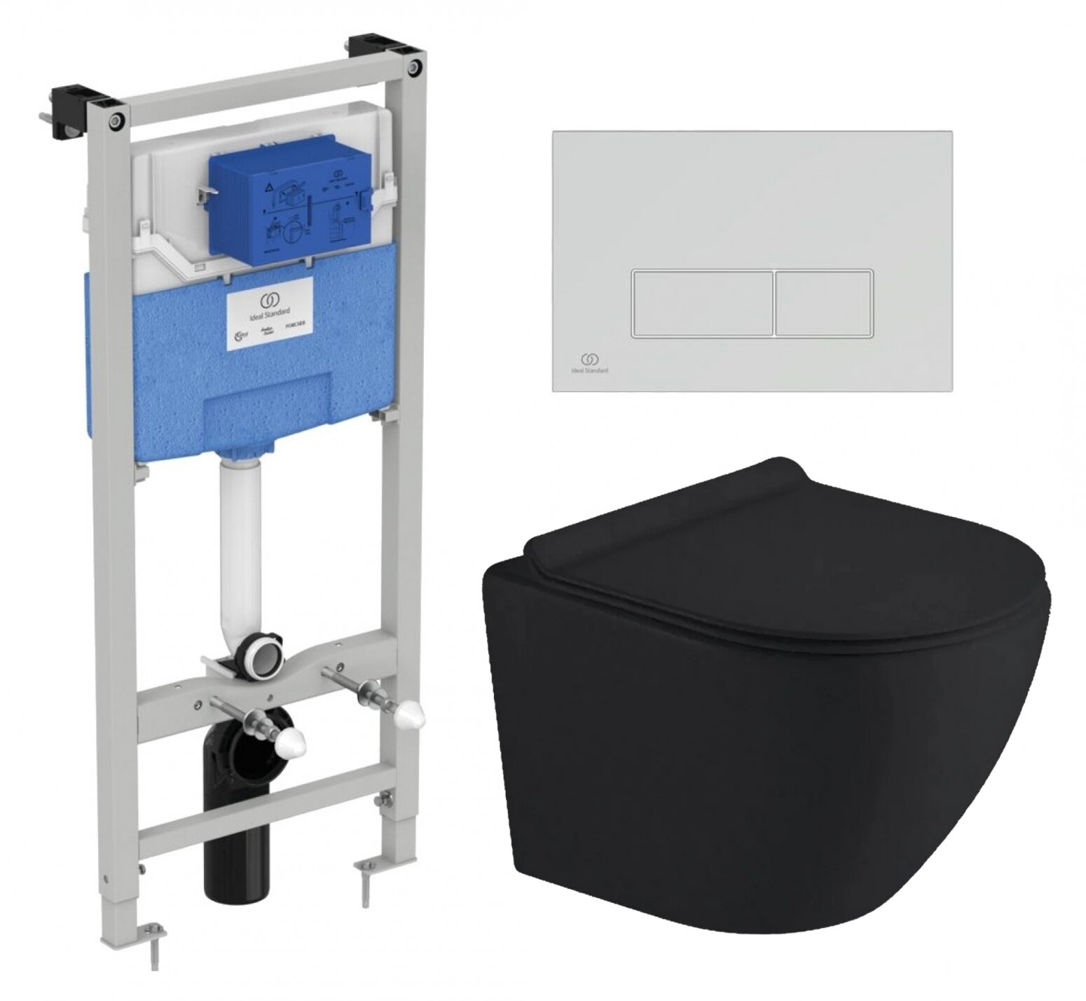 Комплект 3 в 1 инсталляция Ideal Standard + Унитаз подвесной Timo Kulo TK-403MB + кнопка хром