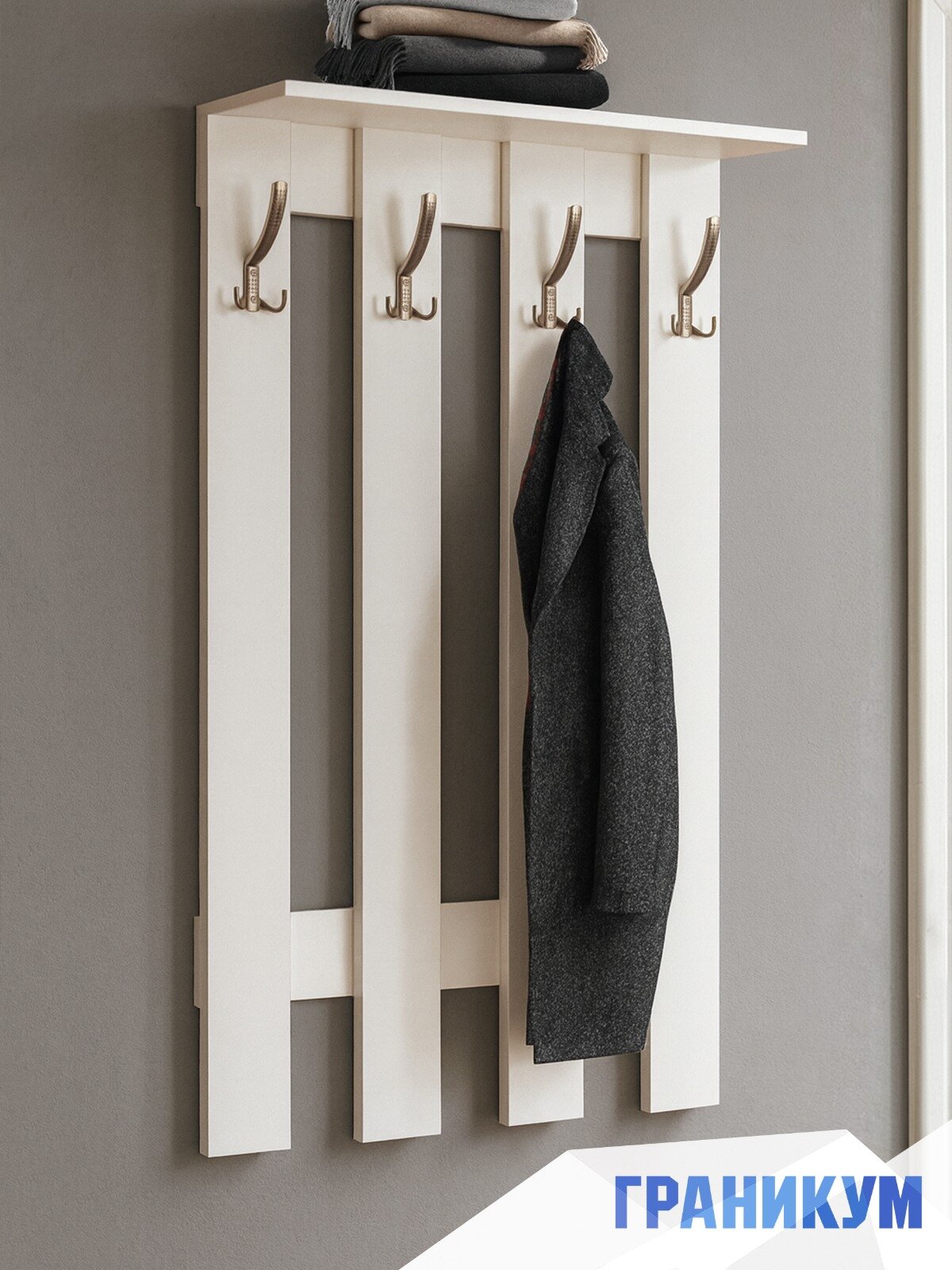 Вешалка ГраниКУМ "Сара", ЛДСП, настенная, для верхней одежды, 4 крючка, белая