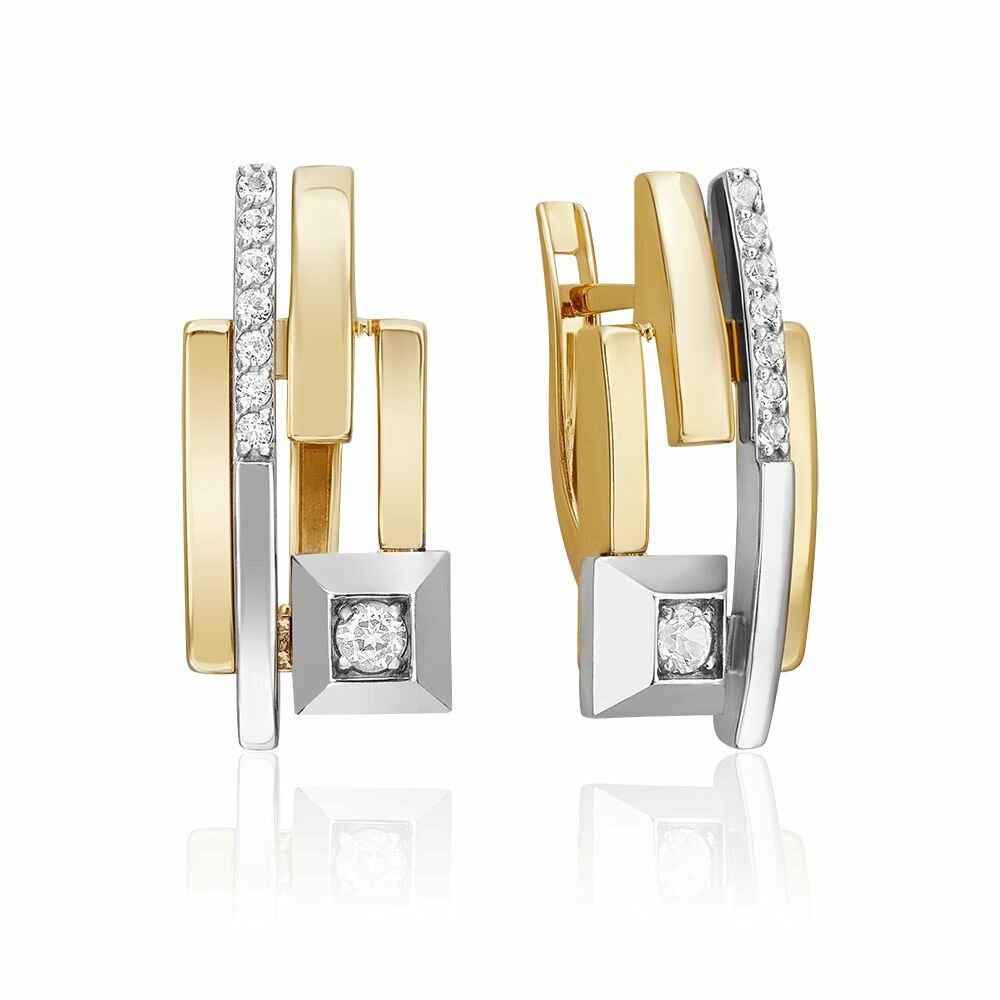 Серьги, комбинированное золото, 585 проба, родирование, топаз