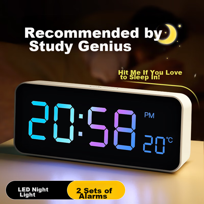 Mashi Alarm Clock, Student Luminous Countdown Timer, LED Smart Rechargeable Multifunctional Study-Specific Wake-Up Device, New Year Gift, Annual Party Gift, Electronic Clock with Color Screen, White