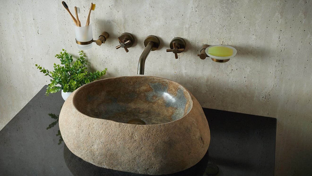 Бежевая мойка из речного камня гранита Piedra M444 00501111444