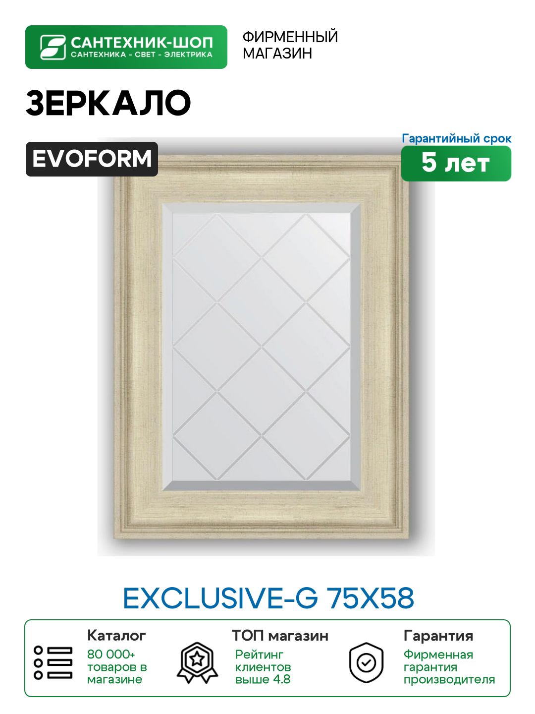 Зеркало Evoform Exclusive-G 75х58 Травленое серебро стекло