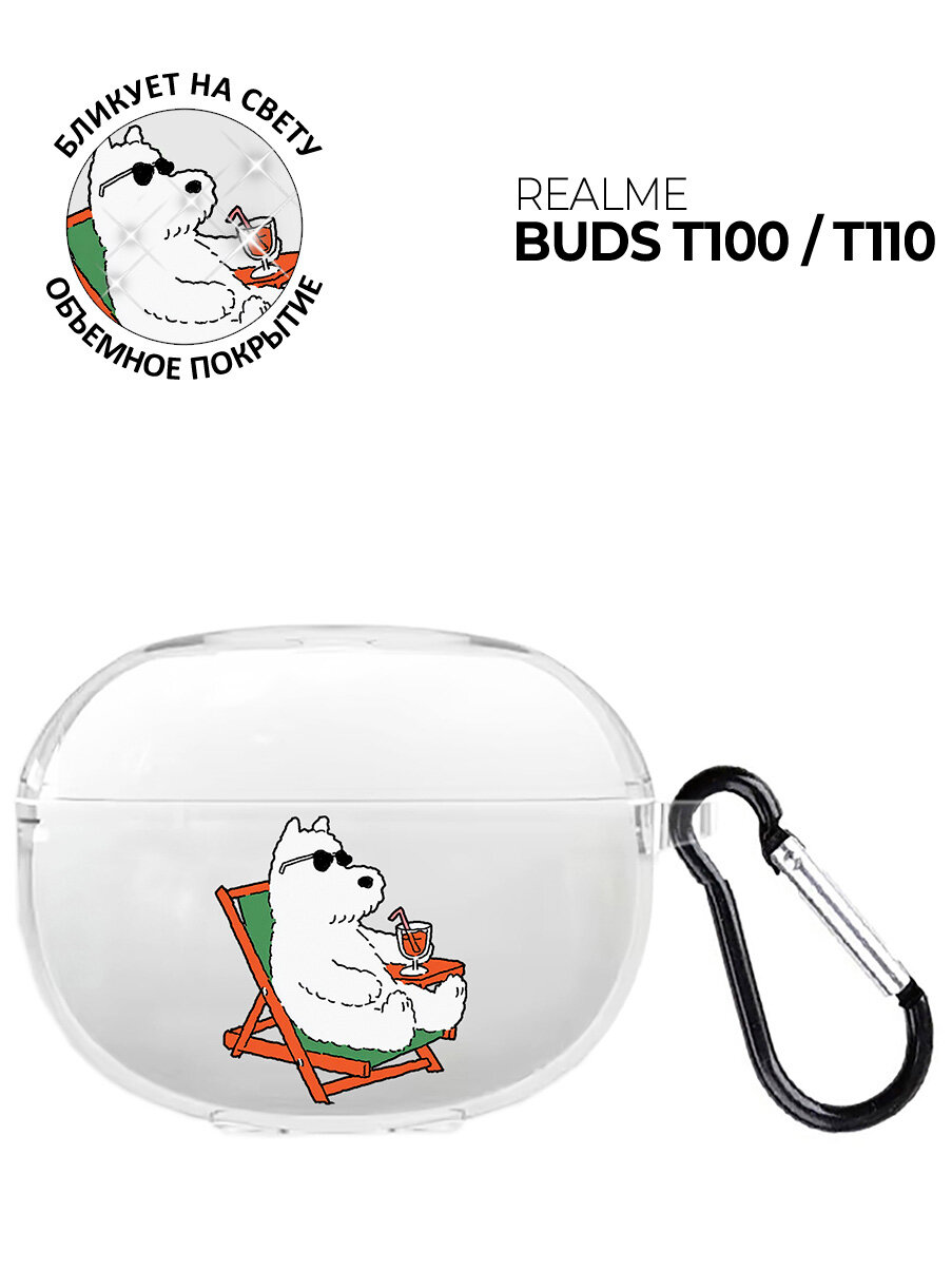 Чехол на Realme Buds T100 / T110 с принтом "Собачий дзен" прозрачный