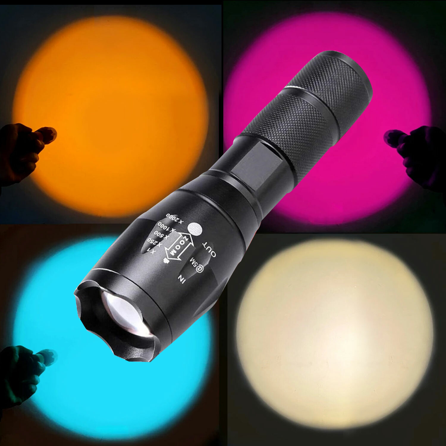 Фонарик для фотографии LED RGB fill light, творческая фотография, многоцветный прожектор, зум, красный портрет, свет атмосферы, черный, 1000 люмен, 6000K, телескопический фокус, 13.5/15.5 см, 5-ступенчатая, 3.7V, оптический выпуклый зеркало, алюминиевый