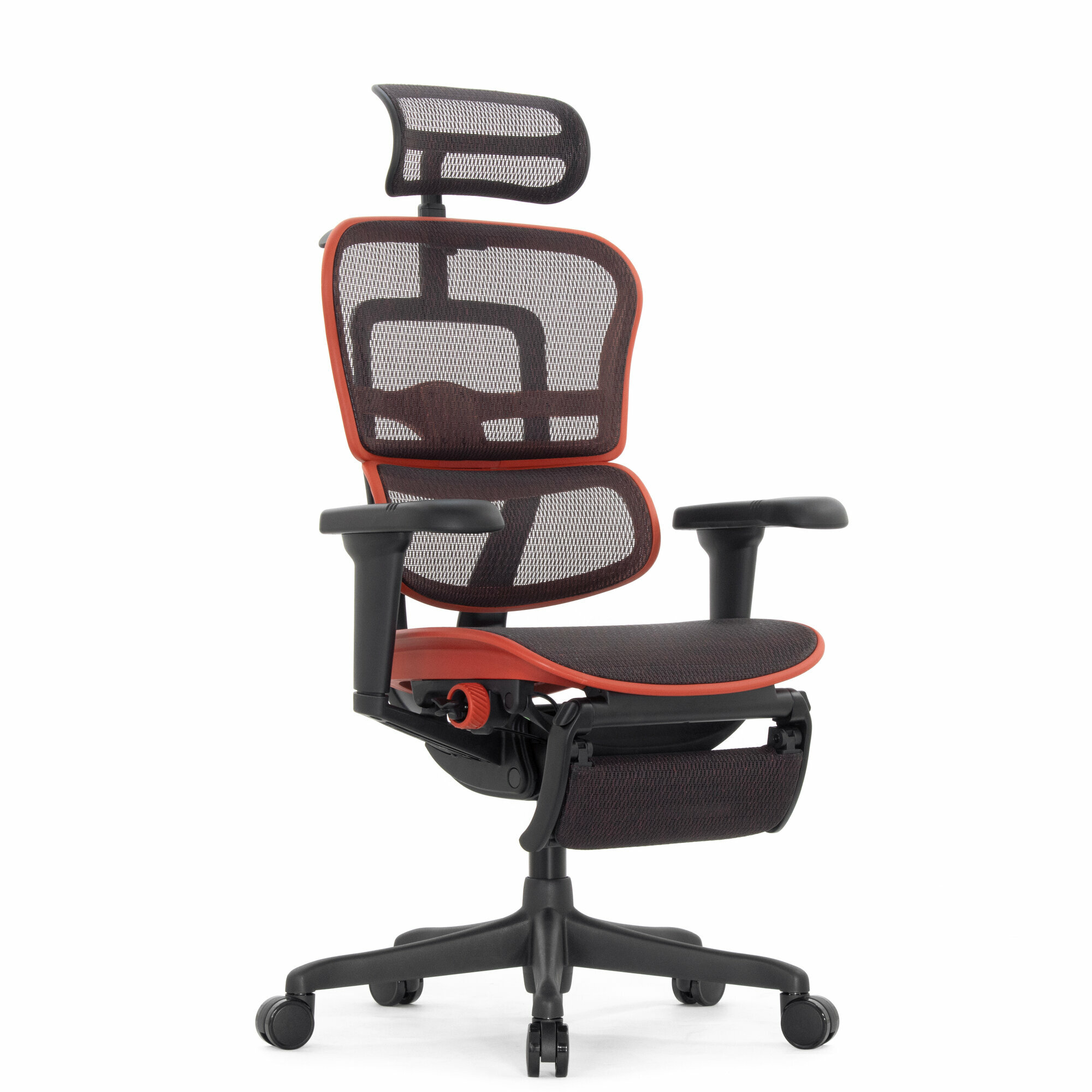 Кресло с подножкой FALTO Ergohuman 2 Ultra GAME (наклон вперед, сетка, черный с красным)