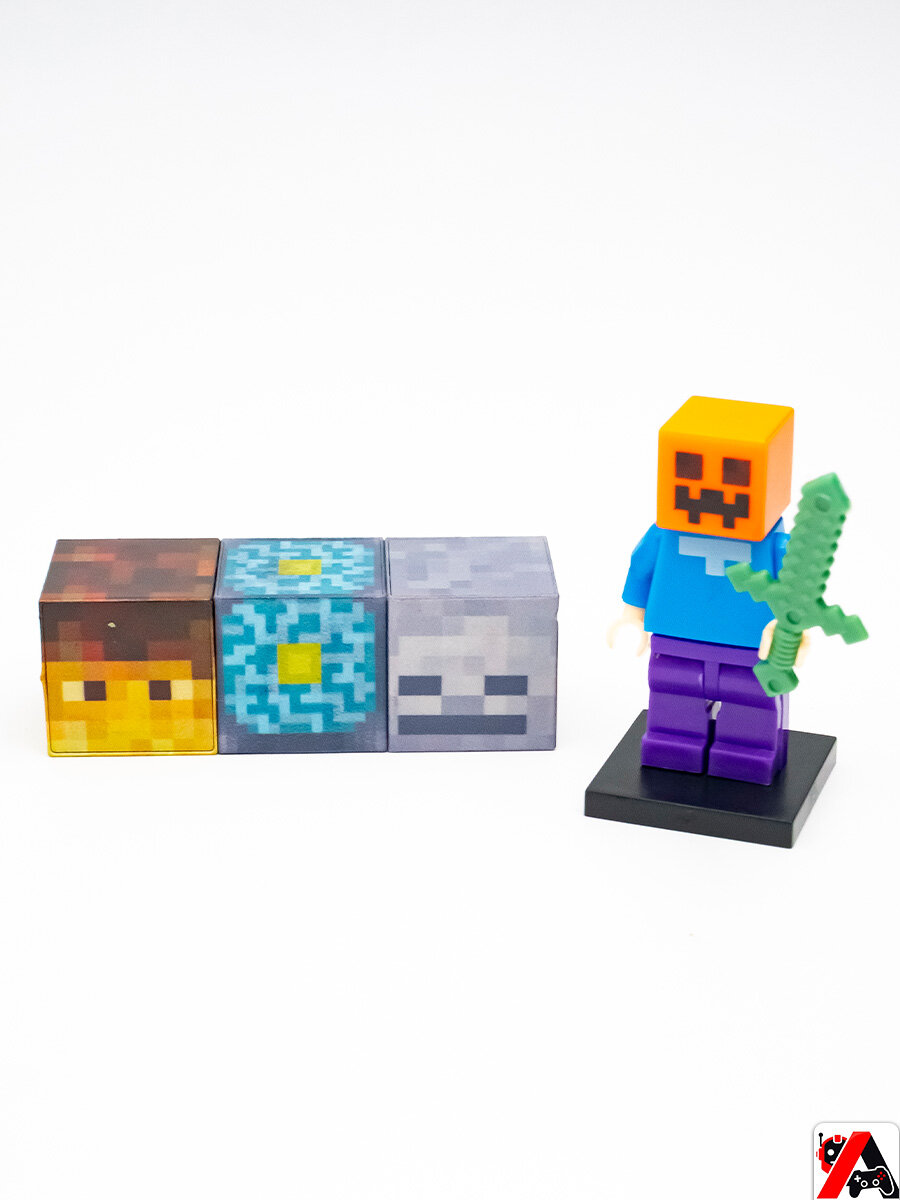 Магнитный конструктор Майнкрафт 3 кубика и фигурка зомби
