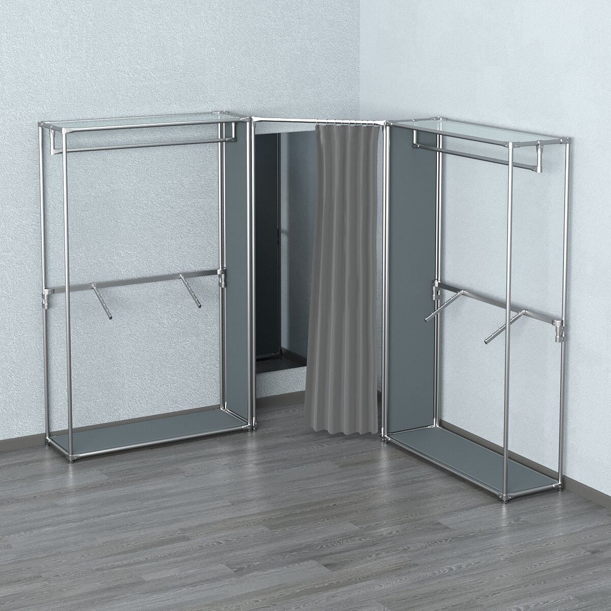 Примерочная с зеркалом из системы хром с поручнями №3-1, Темно-Серый