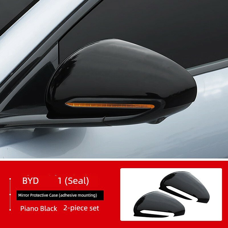 Накладки на боковые зеркала для BYD Seal комплект черные глянцевые полная обшивка защита от царапин корпус зеркал