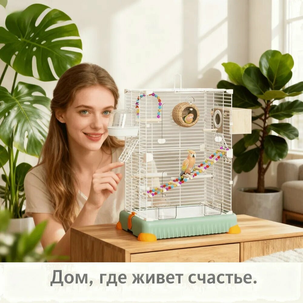 Просторная металлическая клетка для попугаев, волнистых попугайчиков, корелл, канареек и других птиц
