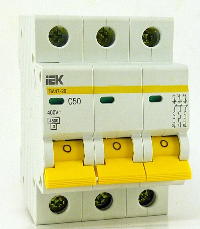 Автоматический выключатель IEK ВА47-29 3Р 50А 4,5кА (С) ИЭК MVA20-3-050-C