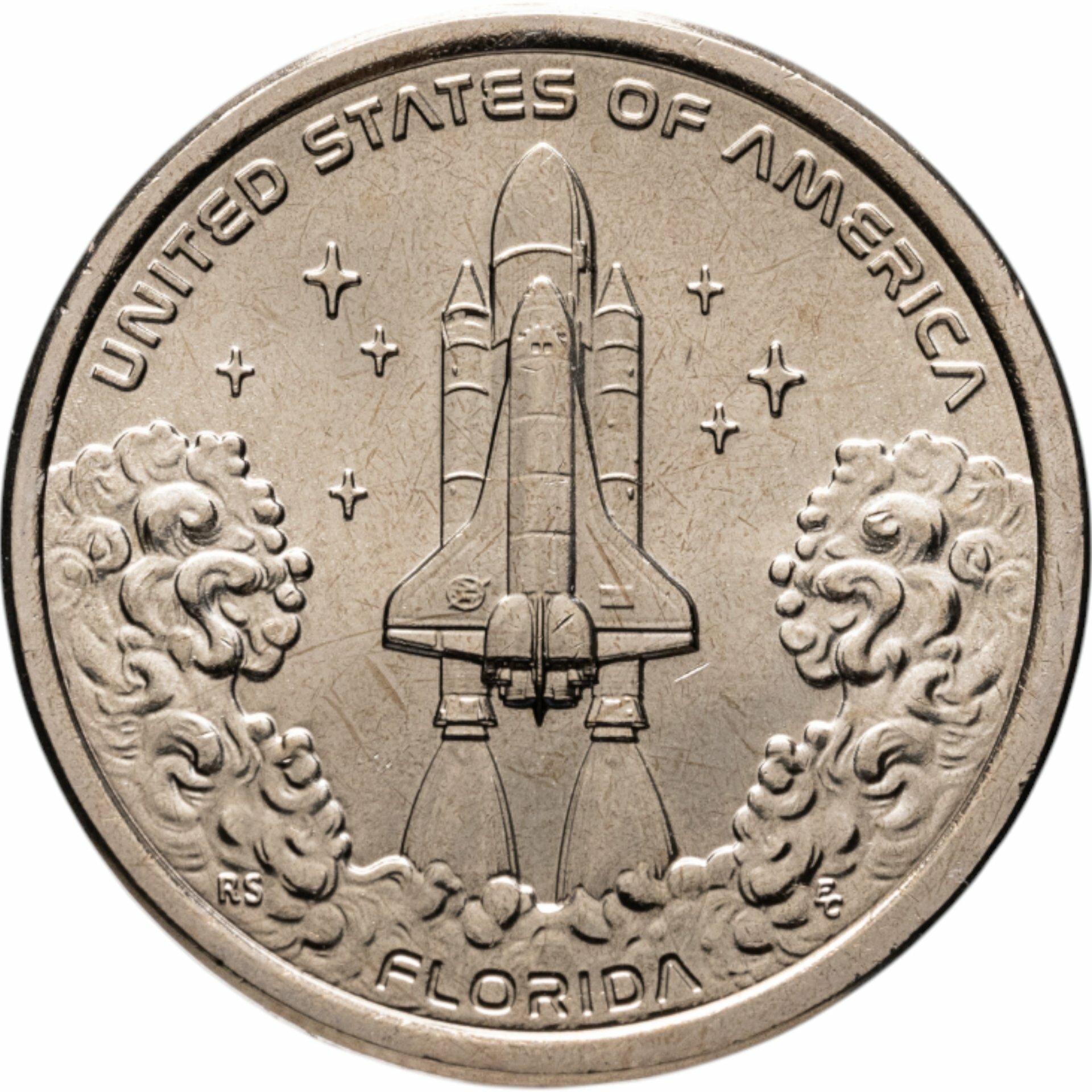 США 1 доллар 2025 D Американские инновации - Спейс шаттл Флорида, Медь с марганцево-латунным покрытием, в сохранности UNC