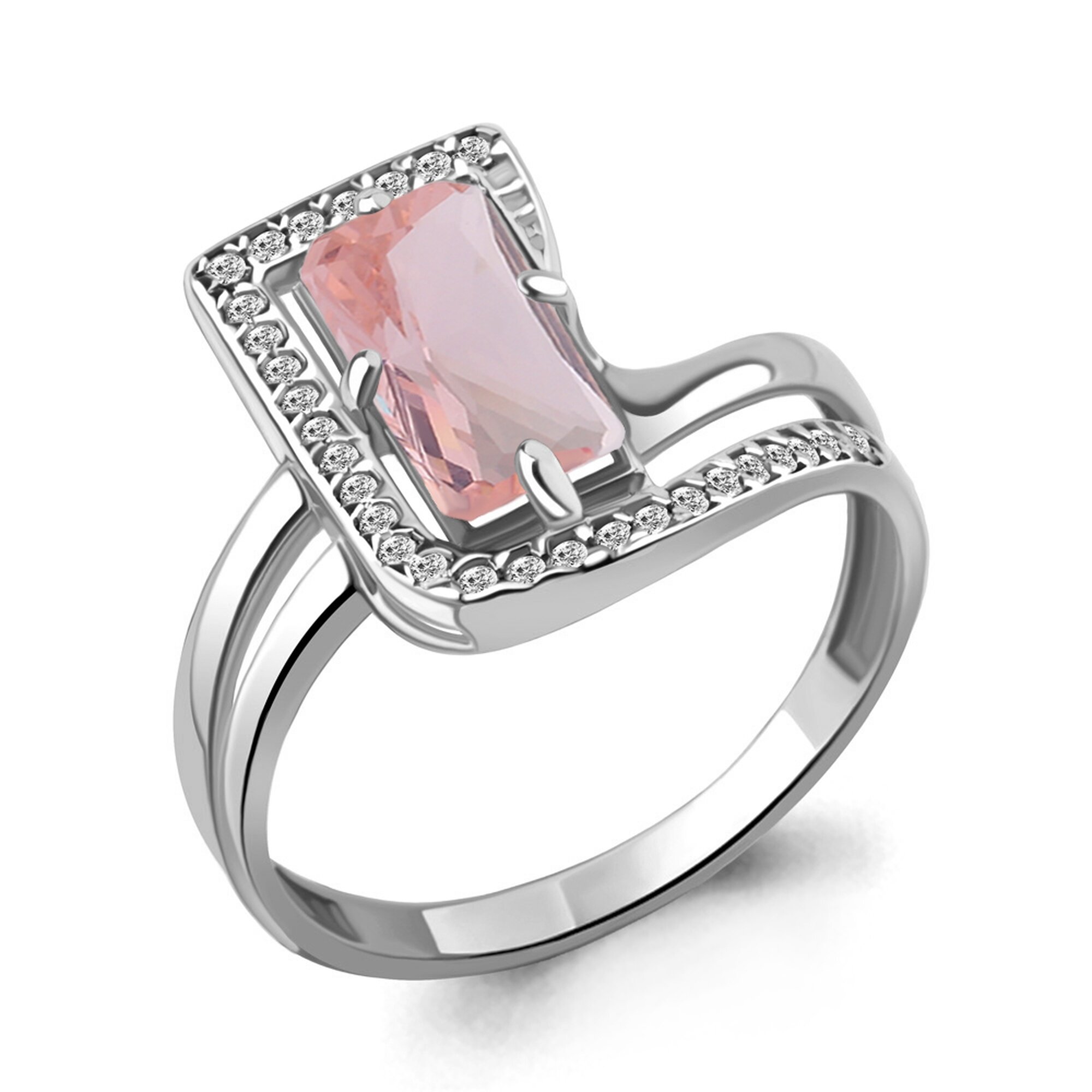 Кольцо, серебро, 925 проба, родирование, морганит, фианит