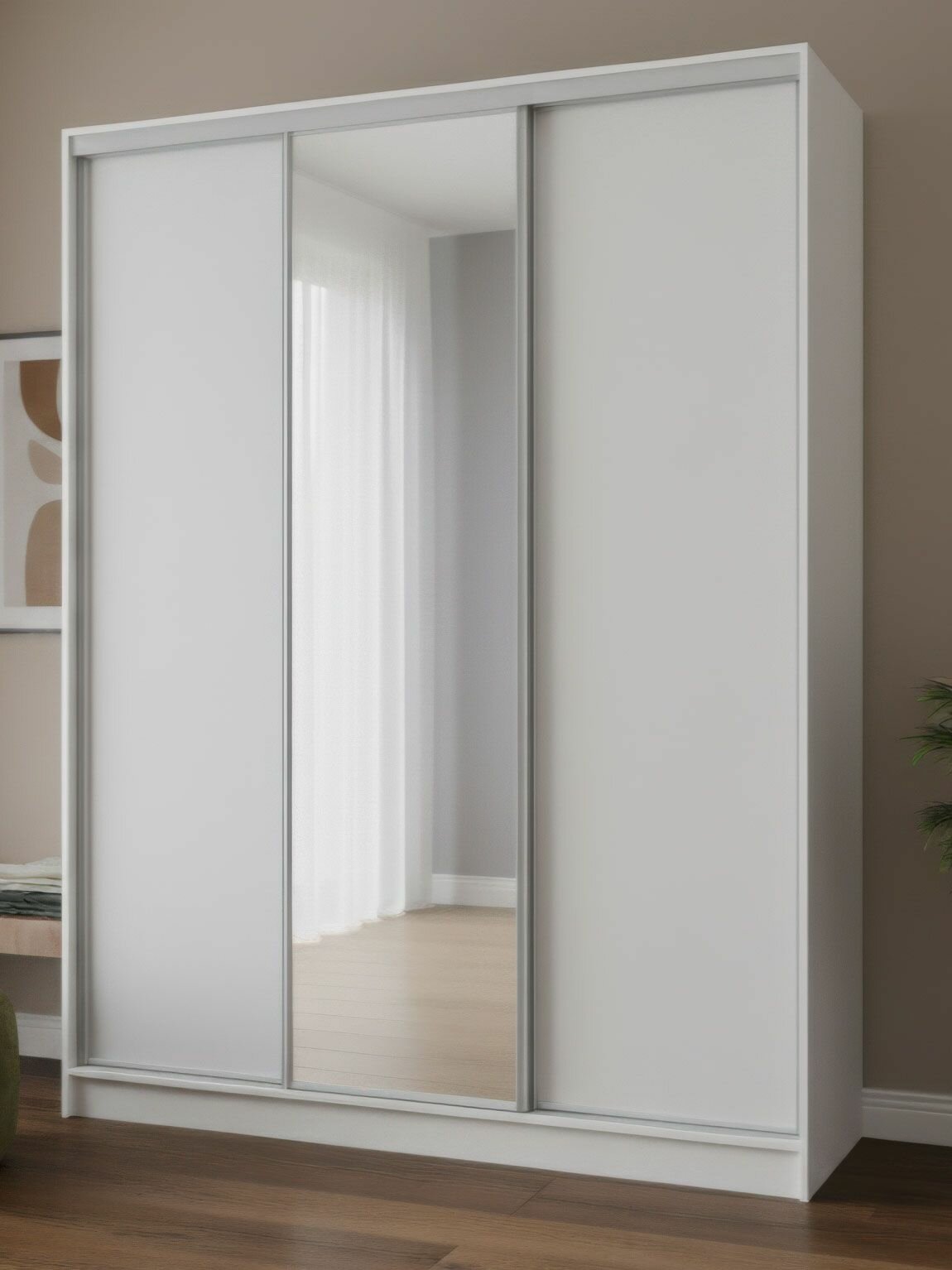 Шкаф-купе для одежды и хранения вещей Оптима с полками, со штангой для одежды, с зеркалом, 180х59.5х229.5 см, Белый