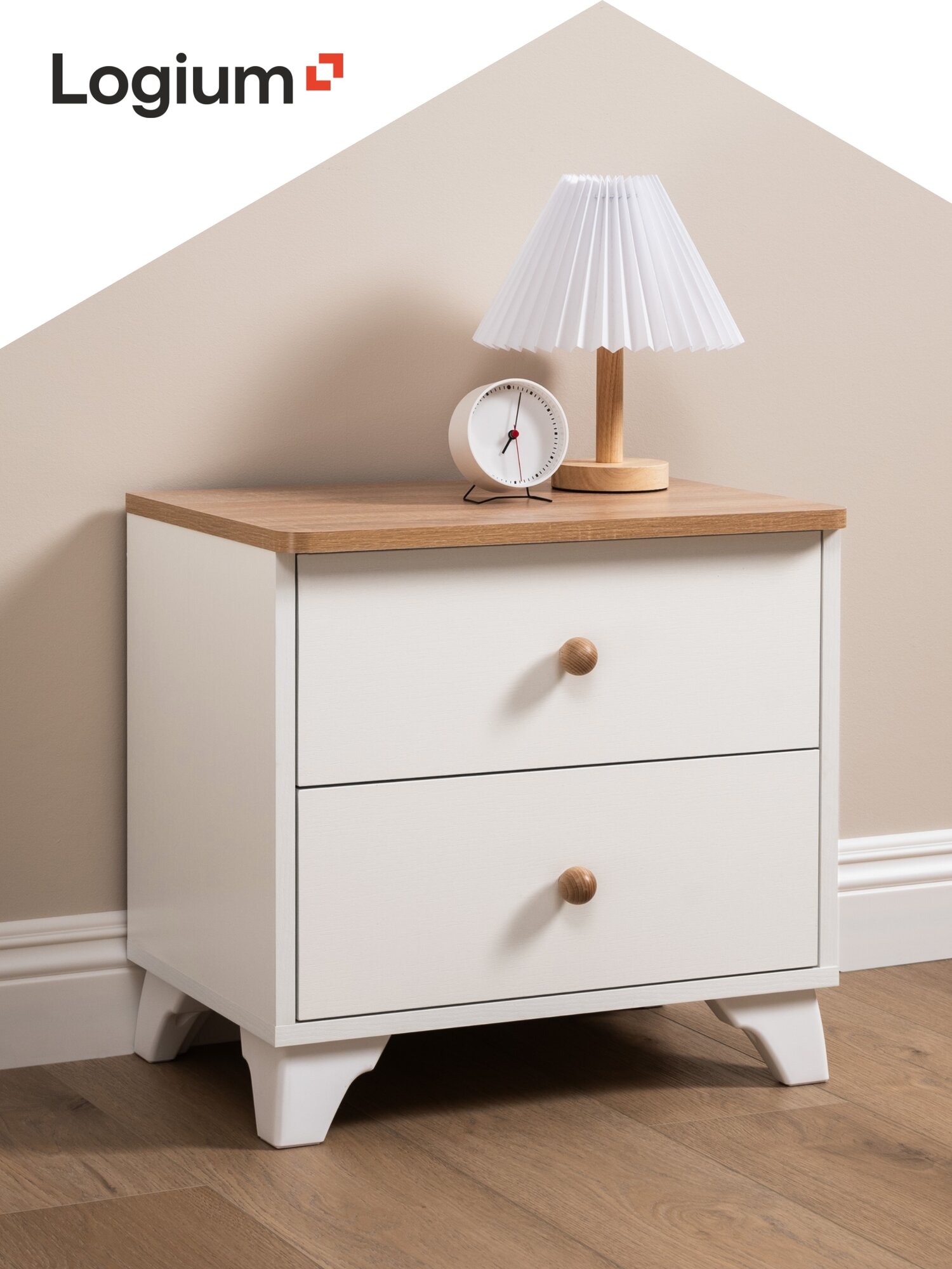 Тумба белая прикроватная напольная Лайт 13.82 Белый шагрень, Дуб сонома, 49х36х47 см