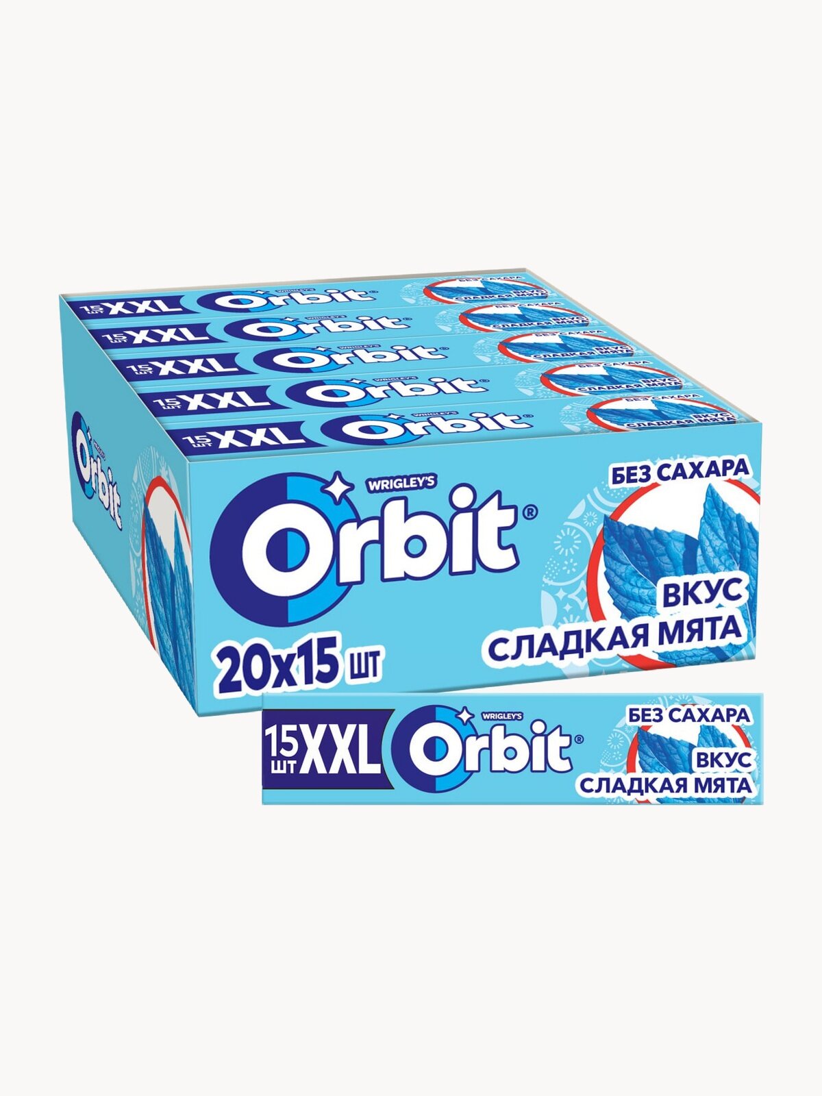 Orbit XXL жевательная резинка без сахара "Сладкая мята", 20 пачек по 20,4 гр