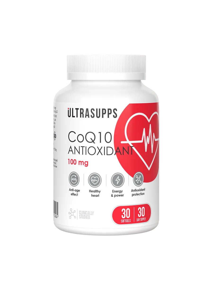 Ультрасаппс Коэнзим Q10 Антиоксидант 100 мг / Ultrasupps Coenzyme Q10 Antioxidant 100 mg мягкие капсулы массой 380 мг 30 шт