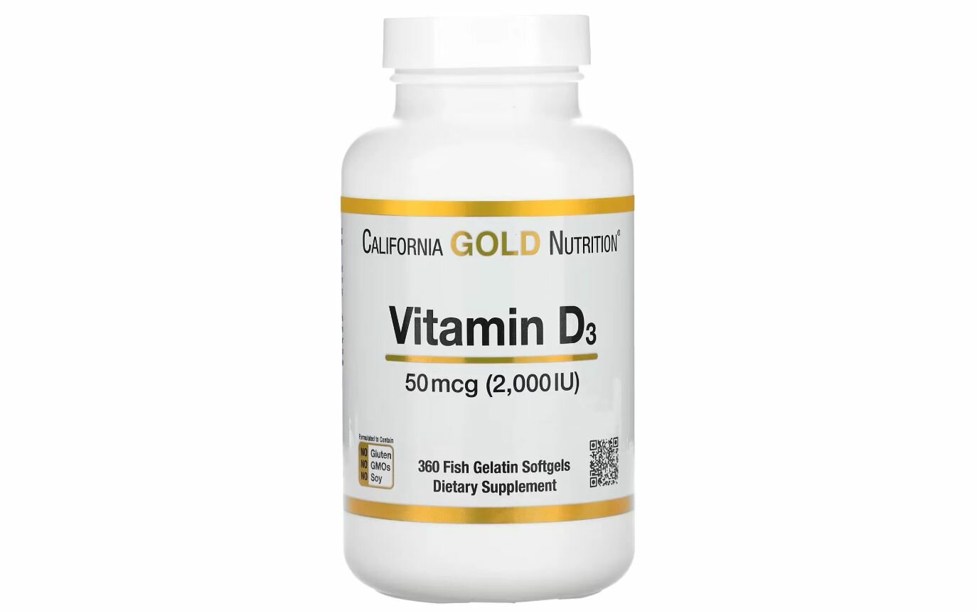 California Gold Nutrition, Витамин D3, 50 мкг (2000 МЕ), 360 мягких капсул из рыбного желатина