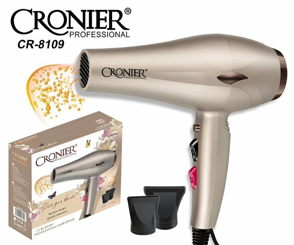 Фен для волос CRONIER CR-8109 3000W "2-е насадки концентратор" 2-а режима потока (2-а режима температура) Hair dryer.