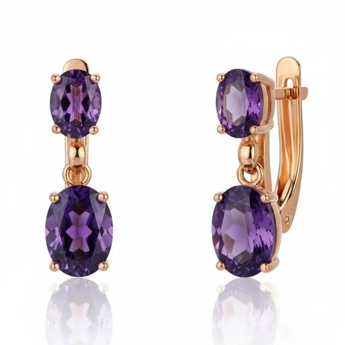 Серьги, красное золото, 585 проба, аметист