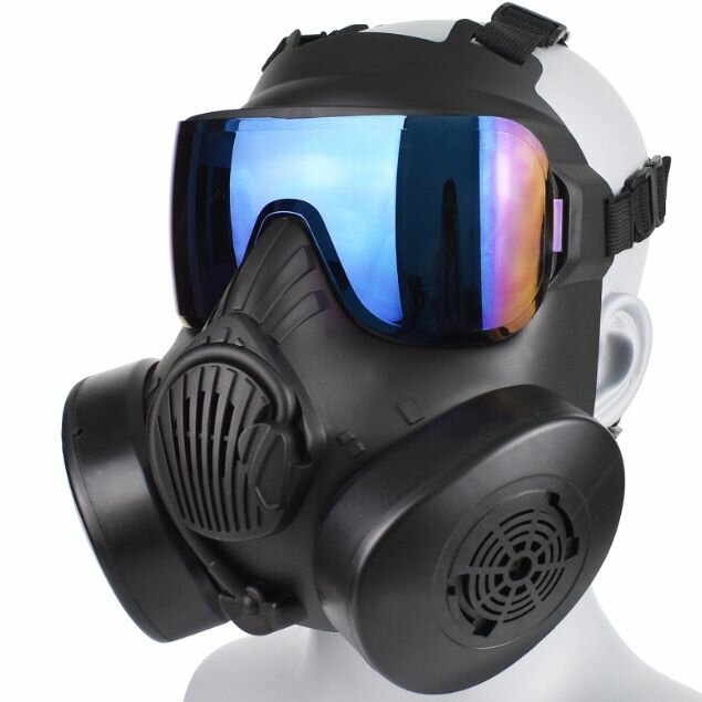 Маска для страйкбола, пейнтбола. Тактическая маска-респиратор. (Черный-цветные линзы)