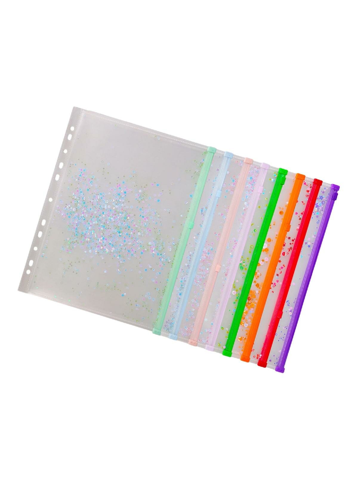 8шт Блестящий прозрачный конверт для файлов с отверстиями Сумка-органайзер для документов на молнии