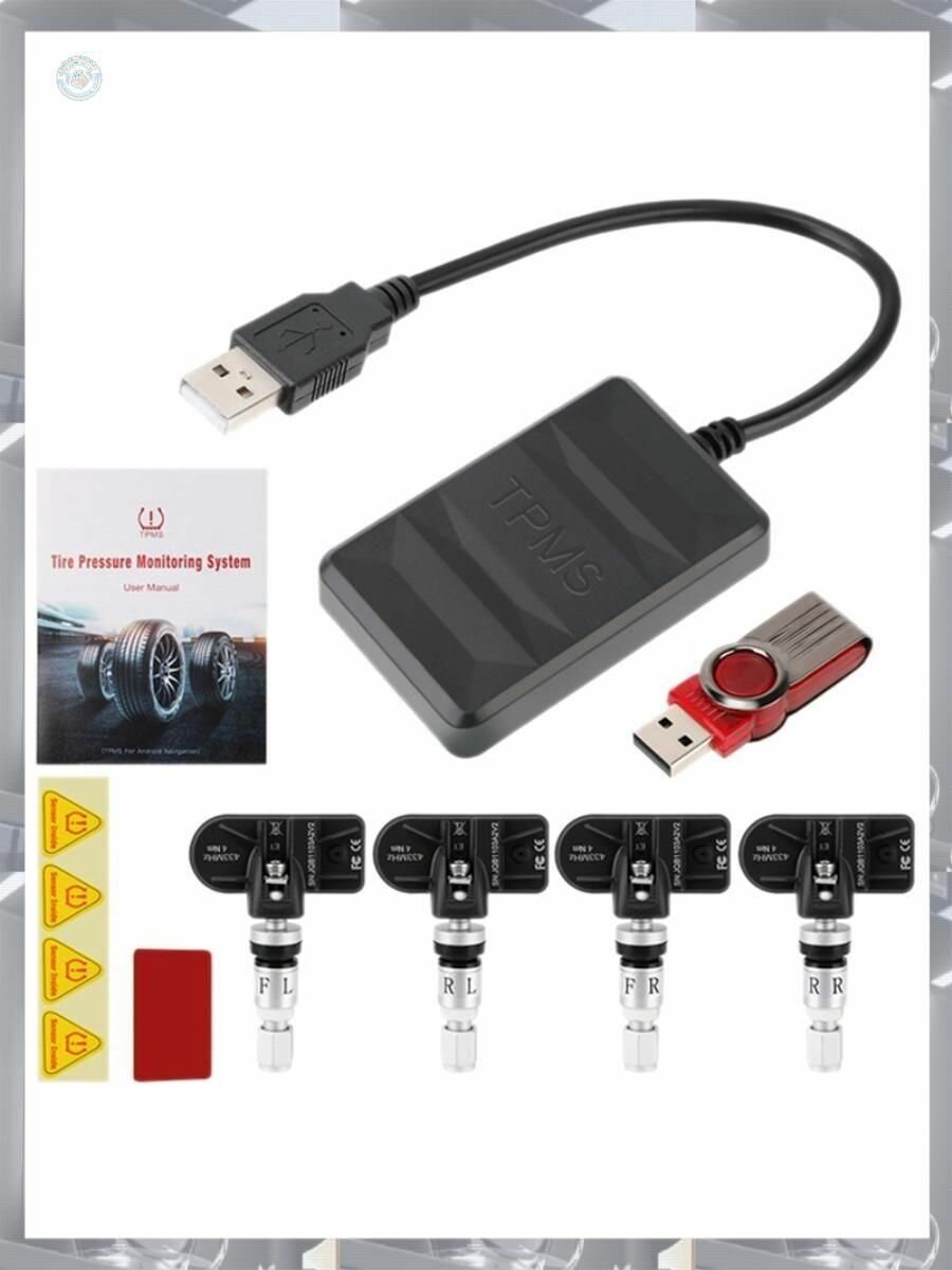 Эксклюзивный комплект внутренних датчиков TPMS для навигаторов Android с USBподключением обеспечивает мониторинг температуры и давления в шинах, а также защиту от аварийных ситуаций
