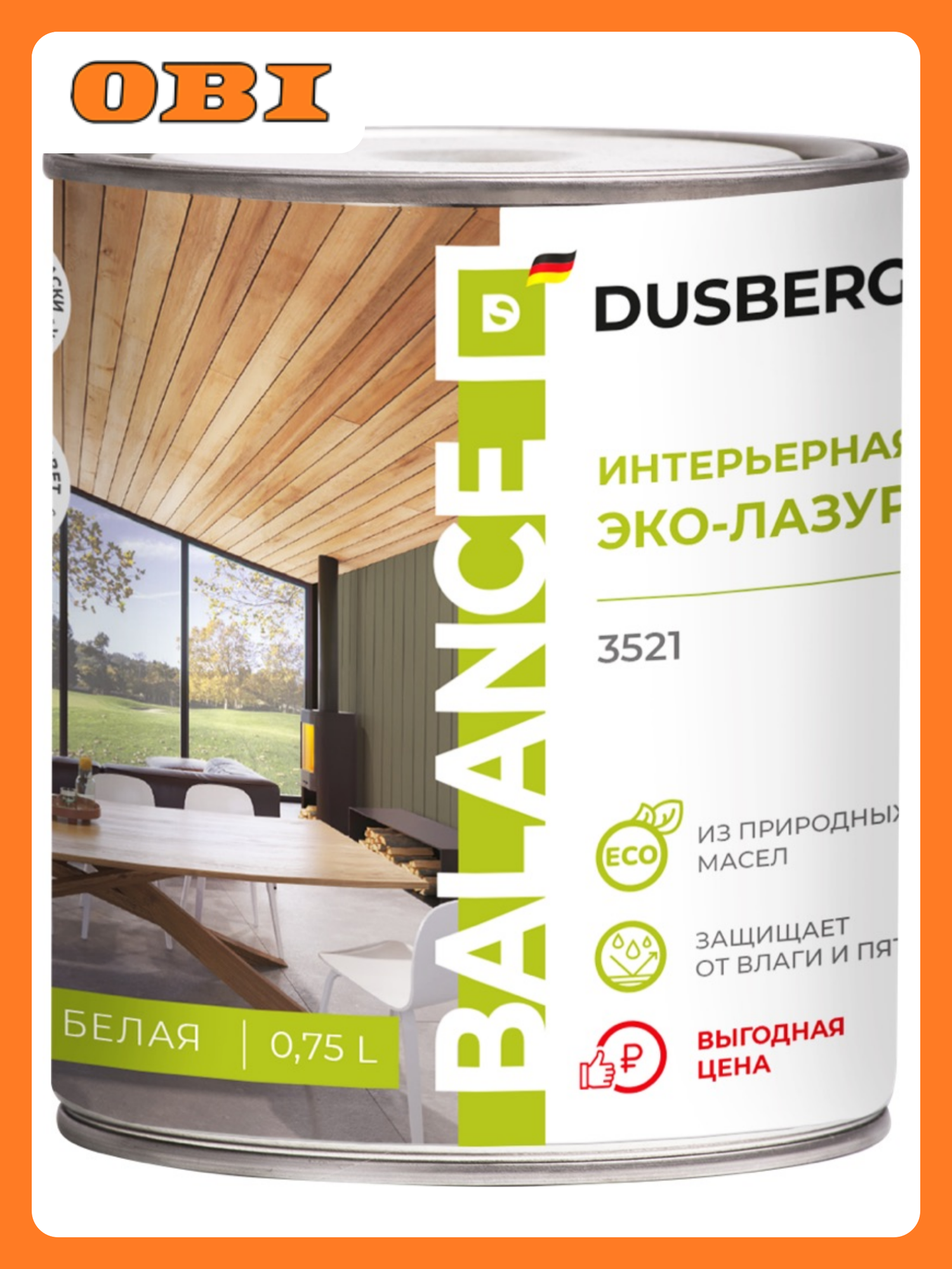 Эко-лазурь Dusberg BALANCE, для внутренних работ, белая, 0,75 л
